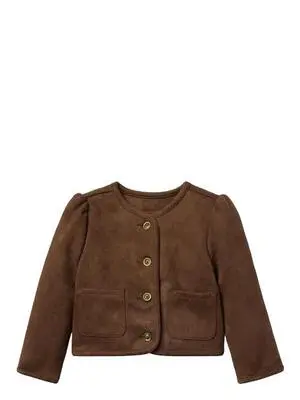 Janie And Jack Sueded Puff Sleeve Jacket - Brown