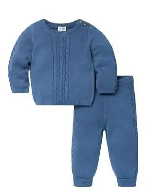 Janie And Jack Baby Cable Knit Matching Set - Blue