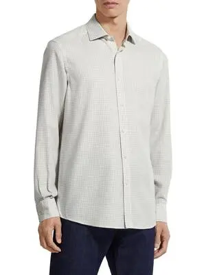 Zegna Cashco Gingham Check Cotton & Cashmere Button-up Shirt - Light Grey/white