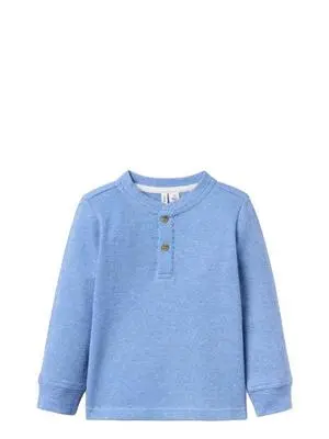 Janie And Jack Textured Jacquard Henley Tee - Blue