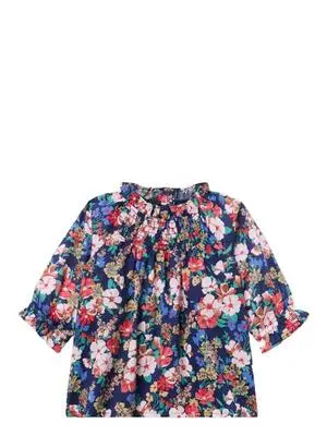 Janie And Jack Floral Ruffle Smocked Top - Blue