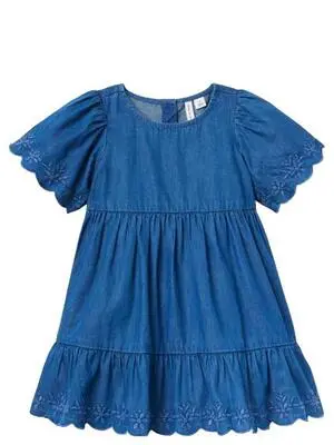 Janie And Jack Embroidered Floral Chambray Dress - Blue