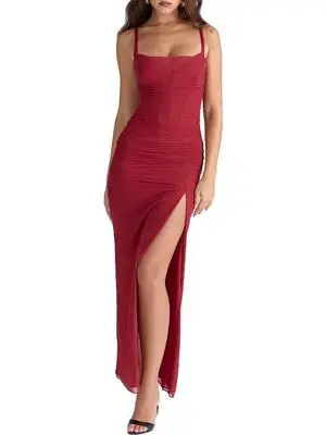 House Of Cb Lini Sleeveless Mesh Gown - Red