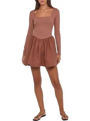 PETAL & PUP Sheena Long Sleeve Fit & Flare Mini Dress - Mocha