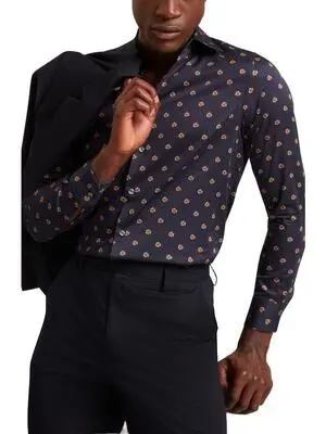 Ted Baker London Olufar Print Cotton Button-up Shirt - Navy