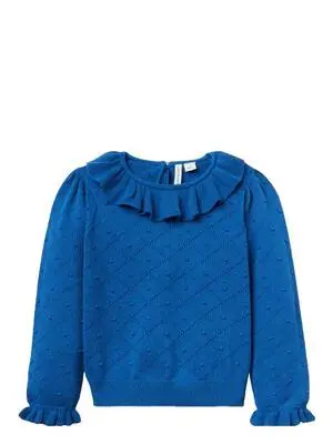 Janie And Jack Textured Ruffle Collar Sweater - Blue