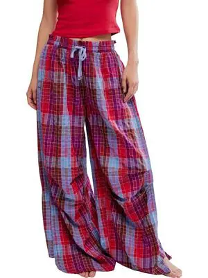 Free People Wide Leg Pajama Pants - Maroon Combo