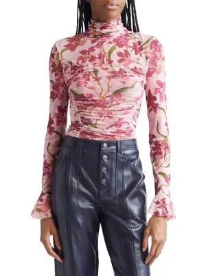 CINQ À SEPT Lucy Trailing Hibiscus Mesh Top