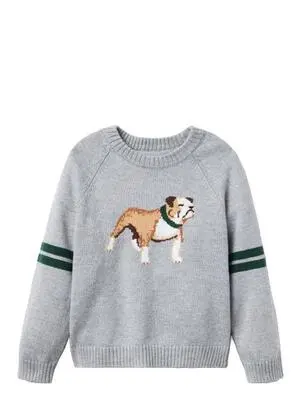 Janie And Jack Intarsia-knit Bulldog Striped Sleeve Sweater - Grey