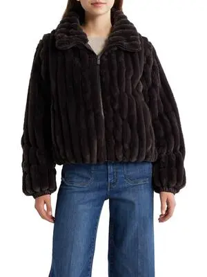 SAVE THE DUCK Elina Faux Fur Jacket - Brown Black