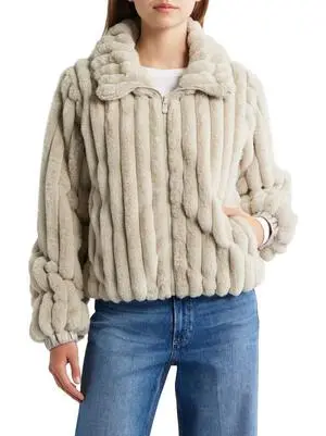 SAVE THE DUCK Elina Faux Fur Jacket - Rainy Beige