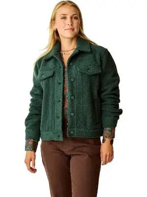 Carve Designs Classic Fit Boucle Fleece Trucker Jacket - Pine
