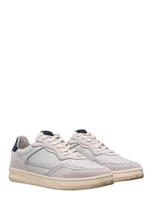 Clae Haywood Low Top Leather Sneakers - Quiet Grey Leather Navy