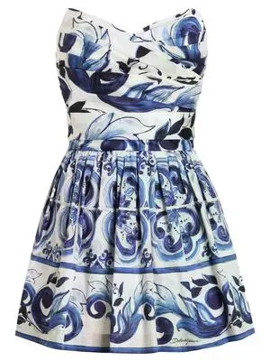 Dolce & Gabbana Majolica-print Strapless Mini Dress - White