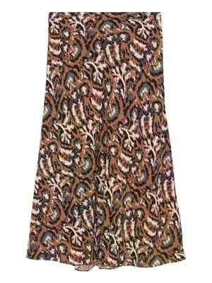 Ba&sh Abstract-print Midi Skirt - Brown