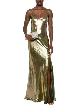 SELF-PORTRAIT Metallic-effect Maxi Dress - Gold