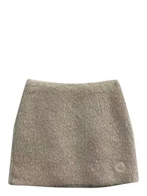 Moncler Fluffy Skirt With Logo Patch - Neutrals