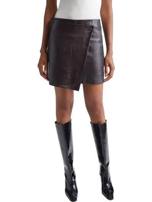 STAND STUDIO Raya Croc Embossed Leather Wrap Miniskirt - Espresso