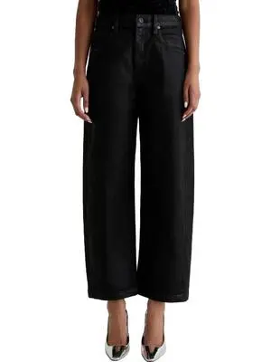 Ag Hattie Coated High-waist Ankle Barrel Jeans - Black