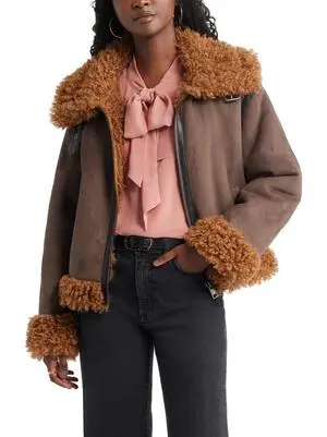 Treasure & Bond Faux Shearling Jacket - Brown Quartz