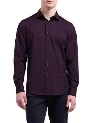 Bugatchi Jimmy Ooohcotton® Geo Pattern Button-up Shirt - Bordeaux