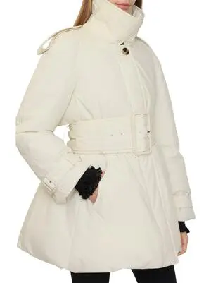 Burberry Belted Berryhill Padded Car Coat - Ice Beige