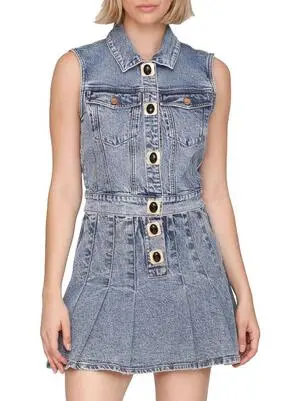 Avec Les Filles Cropped Denim Vest - Essex Blue Wash