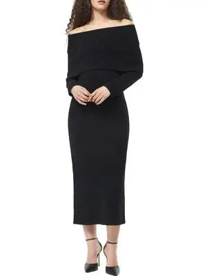 French Connection Emilia Off-the-shoulder Maxi Sweater Dress - Black