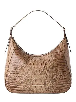Brahmin Edie Croc Embossed Leather Shoulder Bag Toffee