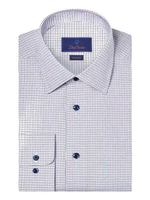 David Donahue Regular Fit Microcheck Cotton Dobby Dress Shirt - Blue/berry
