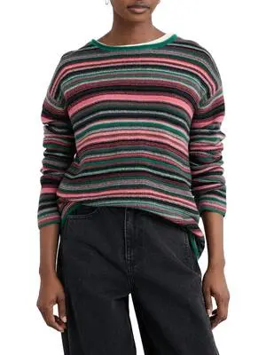SEASALT CORNWALL Striped Merino Wool-Blend Pullover Knit Ripple Marks Squash Multi