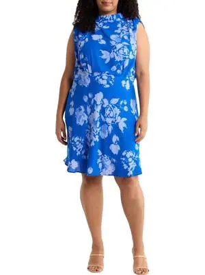SUGARLIPS Lilith Floral Mock Neck Dress - Blues