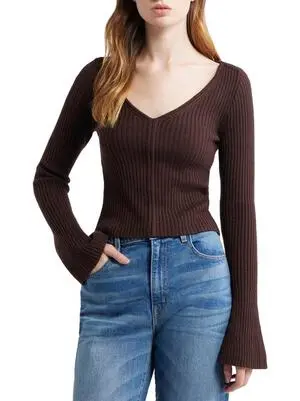 Madewell V-neck Ribbed Merino Wool Sweater - Chocolate Raisin