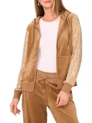 Vince Camuto Sequin Sleeve Zip Hoodie - Camel