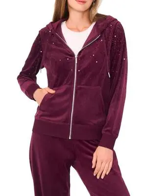 Vince Camuto Sequin Front Zip Hoodie Plum Noir