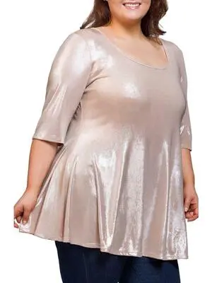 24SEVEN COMFORT APPAREL Metallic Flare Tunic - Beige
