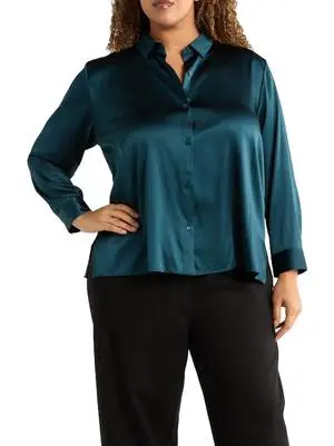 Eileen Fisher Classic Collar Stretch Silk Shirt - Alpine