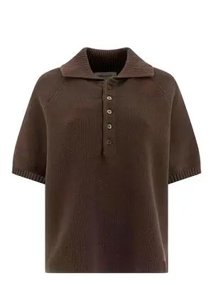 UMARMUNG Ribbed-collar Buttoned Polo Top - Brown
