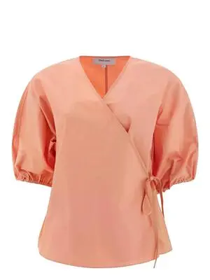 THE LOOM Puff-sleeve Wrap Blouse - Orange