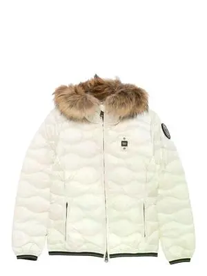 BLAUER. Hooded Puffer Jacket With Logo Appliqu - White