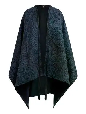 Etro Tassel-detail Jacquard Cape - Blue