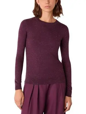 Whistles Annie Sparkle Crewneck Top - Burgundy