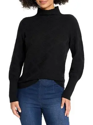 NIC+ZOE Textured Diamonds Sweater Black Onyx