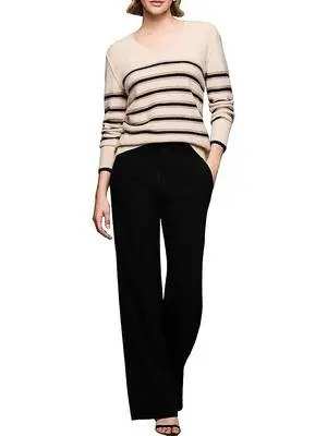NIC+ZOE Sparkle Stripe V-neck Sweater - Neutral Multi