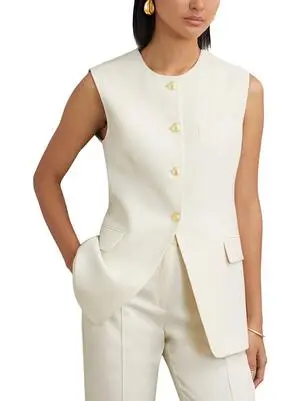 REISS Athena Long Line Waistcoat - Cream