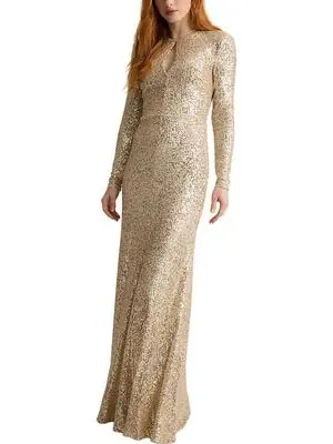 St. John Stretch Sequin Gown - Ecru / Gold