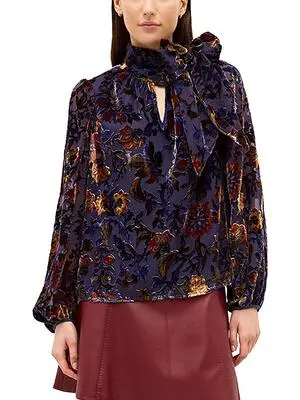 MARIE OLIVER Vivianne Tie Neck Velvet Pattern Top