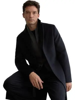 REISS Wool-blend Single-breasted Overcoat - Navy