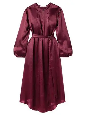 Maria Mcmanus Belted Crinkled-satin Midi Dress - Red