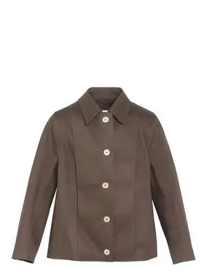 BARRIE Button-fastening Collared Raincoat - Brown
